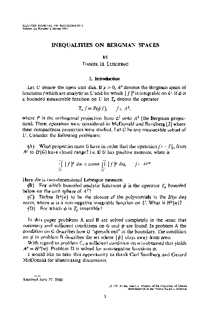 (PDF) Inequalities on Bergman spaces