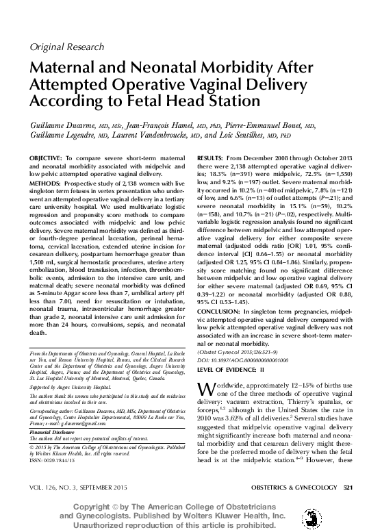 (PDF) Maternal and Neonatal Morbidity After Attempted Operative Vaginal ...