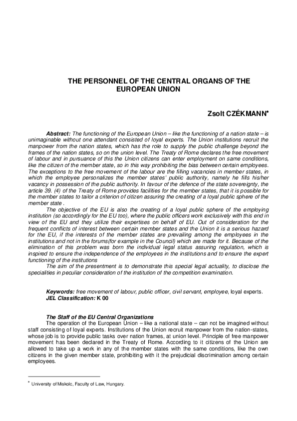 (PDF) The Personnel Of The Central Organs Of The European Union