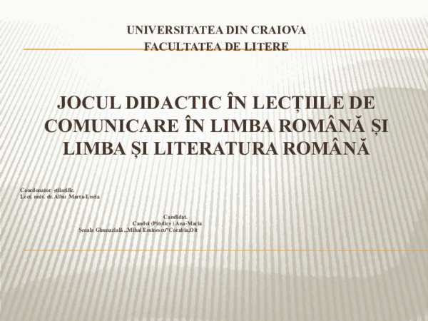 (PPT) Jocul didactic în lecțiile de Comunicare în limba română Limba și ...