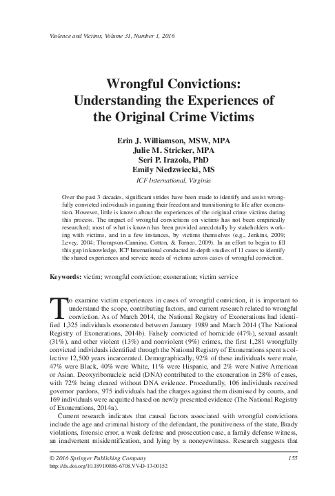 (PDF) Wrongful Convictions: Understanding the Experiences of the Original Crime Victims