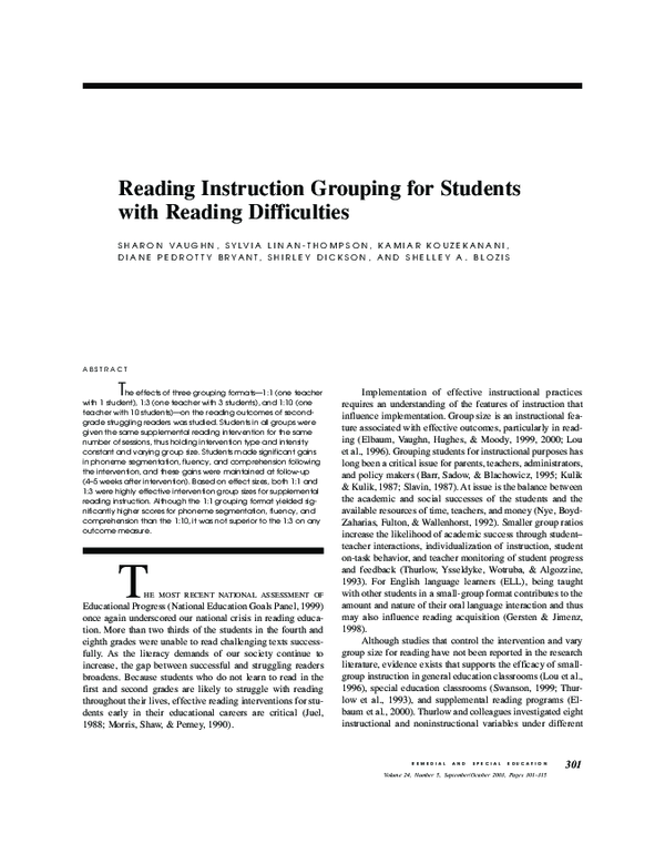 (PDF) Reading Instruction Grouping for Students with Reading Difficulties
