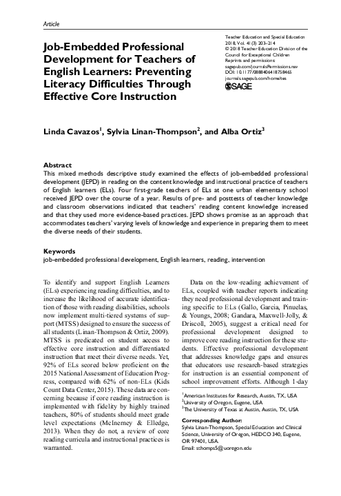 (PDF) Job-Embedded Professional Development for Teachers of English ...