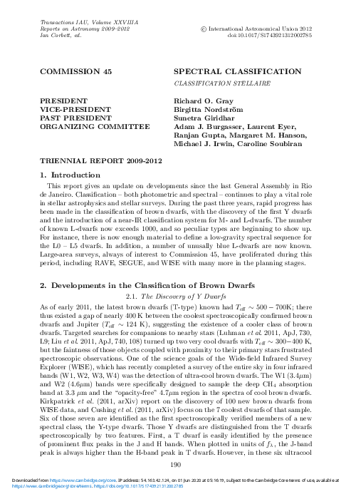 (PDF) Commission 45: Spectral Classification