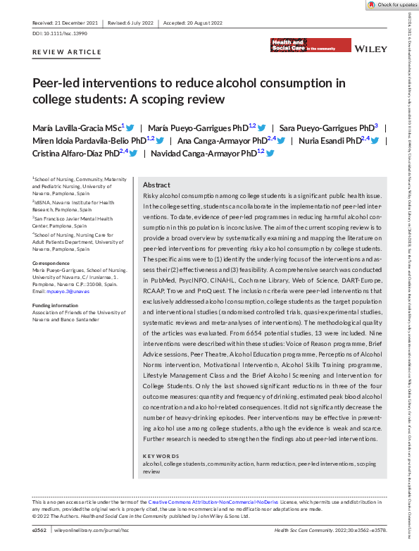 (PDF) Peer‐led interventions to reduce alcohol consumption in college ...