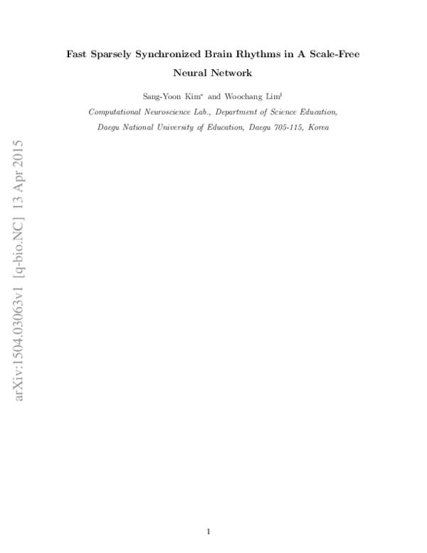 (PDF) Fast sparsely synchronized brain rhythms in a scale-free neural network