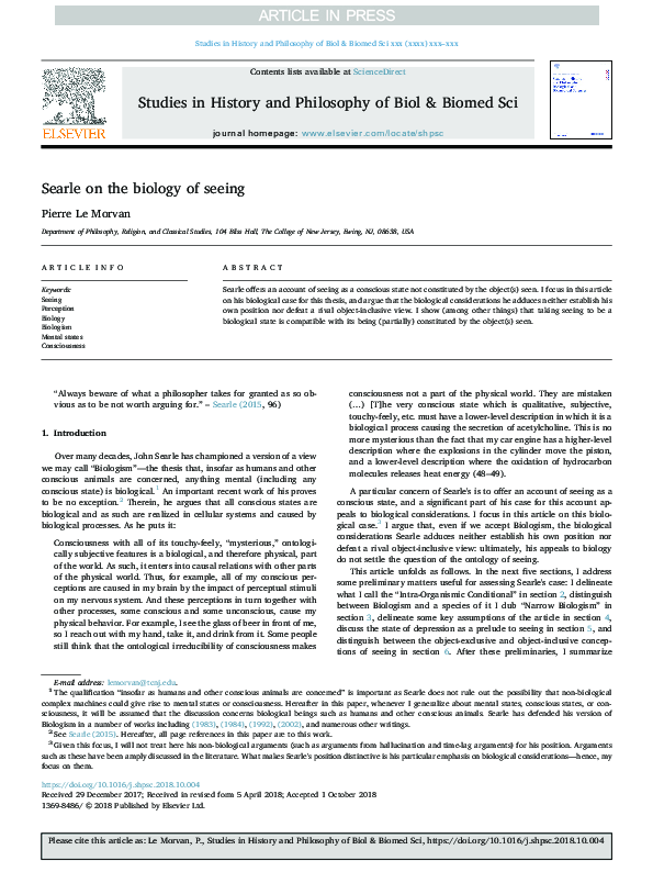 (PDF) Searle on the biology of seeing