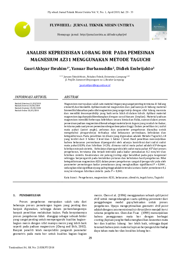 (PDF) Analisis Kepresisisan Lobang Bor Pada Pemesinan Magnesium AZ31 ...