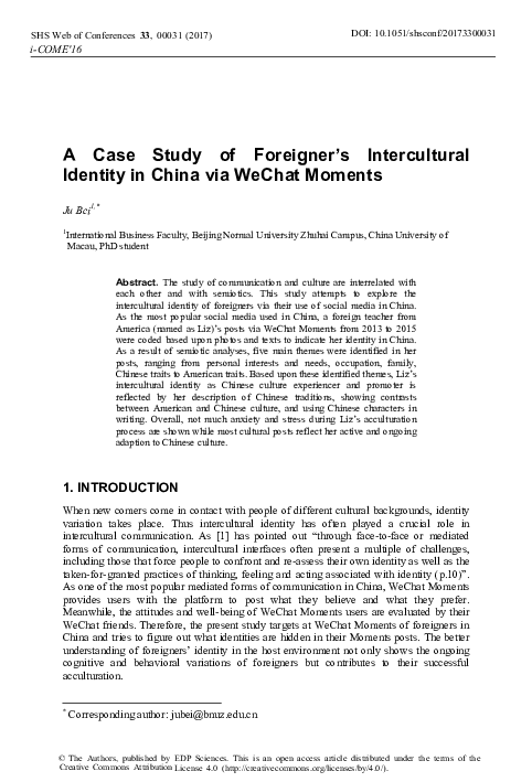 (PDF) A Case Study of Foreigner’s Intercultural Identity in China via ...