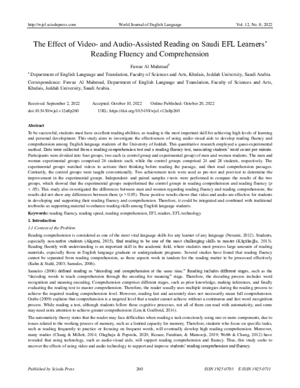 (PDF) The Effect of Video- and Audio-Assisted Reading on Saudi EFL ...