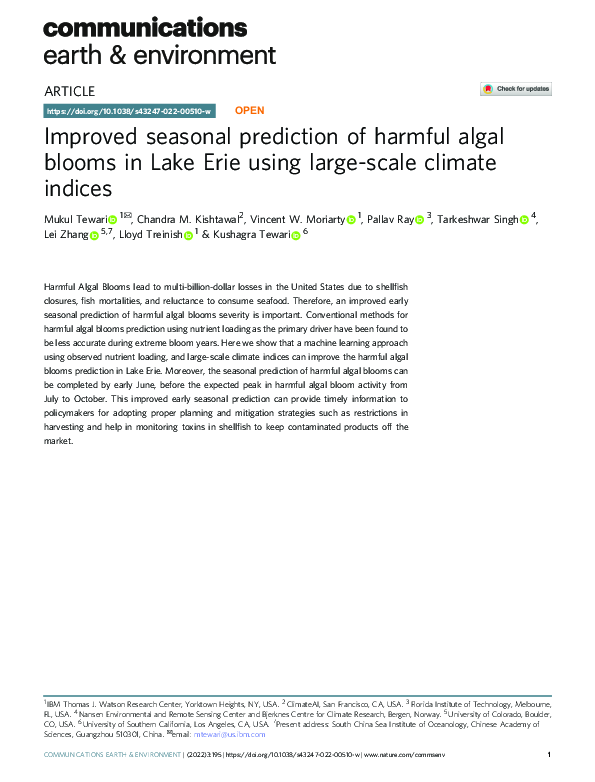 (PDF) Improved seasonal prediction of harmful algal blooms in Lake Erie ...