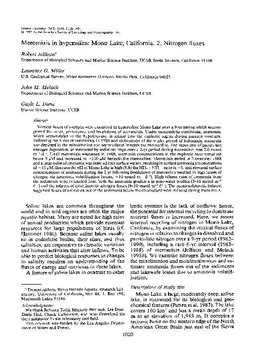(PDF) Meromixis in hypersaline Mono Lake, California. 1. Stratification ...