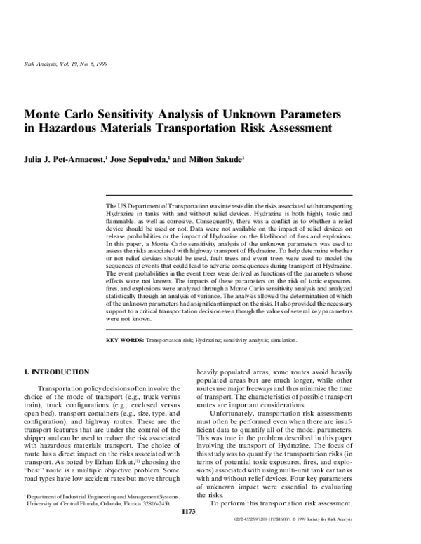 (PDF) Monte Carlo Sensitivity Analysis of Unknown Parameters in Hazardous Materials ...