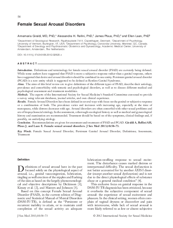 (PDF) Female Sexual Arousal Disorders