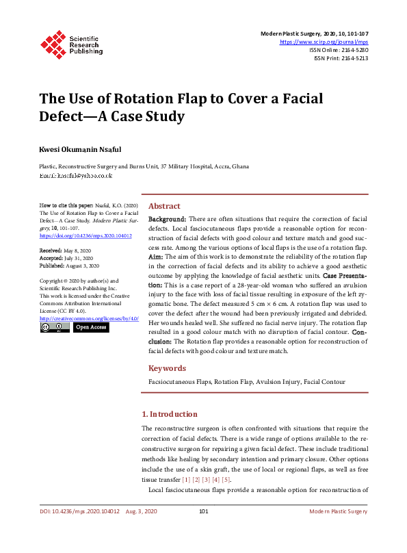 (PDF) The Use of Rotation Flap to Cover a Facial Defect—A Case Study