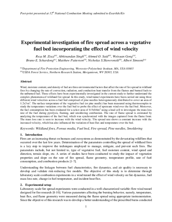 (PDF) Experimental investigation of fire spread across a vegetative fuel bed incorporating the ...