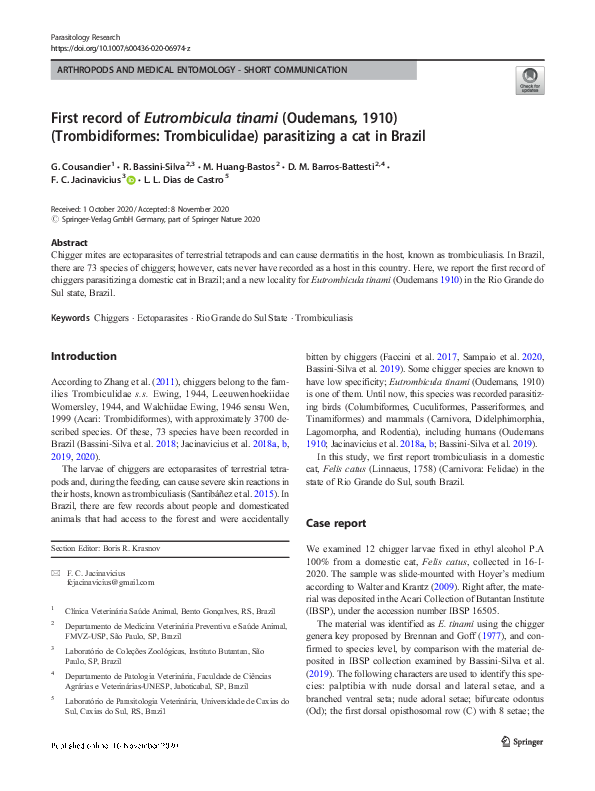 (PDF) First record of Eutrombicula tinami (Oudemans, 1910 ...