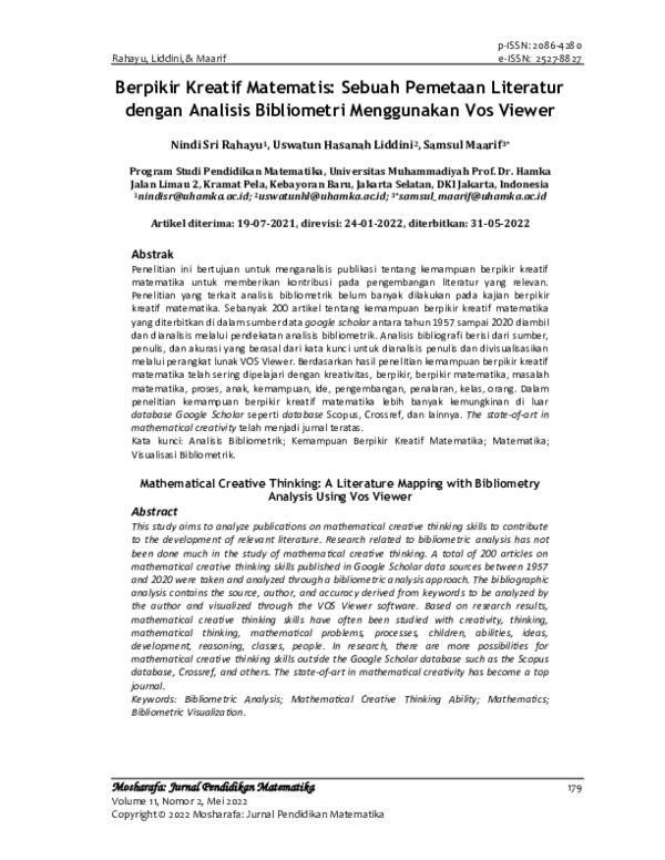 (PDF) Berpikir Kreatif Matematis: Sebuah Pemetaan Literatur dengan ...