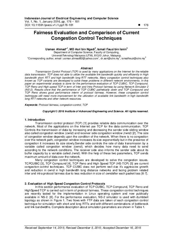 (PDF) Fairness Evaluation and Comparison of Current Congestion Control Techniques