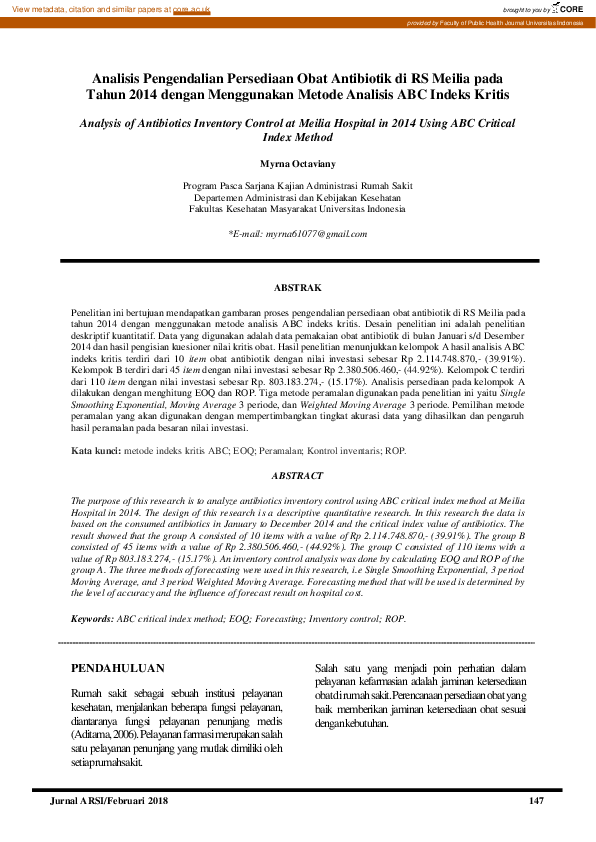 (PDF) Analisis Pengendalian Persediaan Obat Antibiotik DI RS Meilia ...