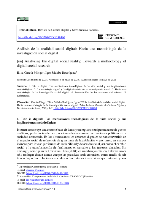 (PDF) Análisis de la realidad social digital: Hacia una metodología de ...