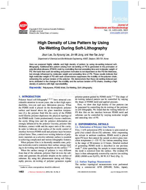 (PDF) De-Wetting Induced High Density Patterns