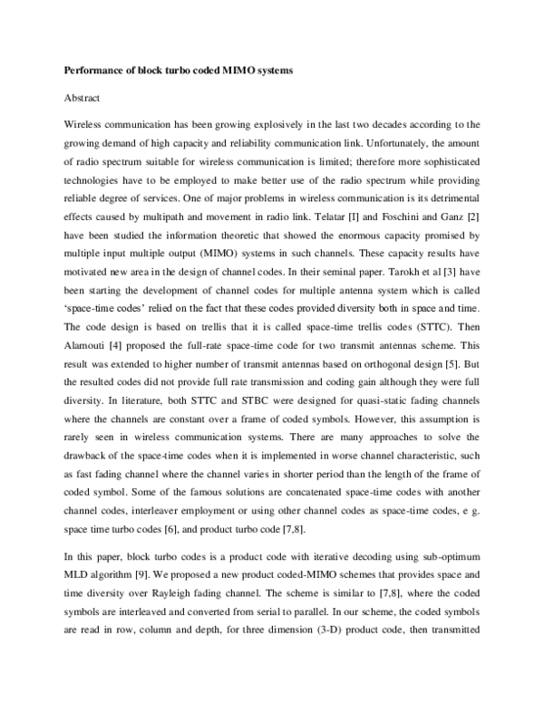 Pdf Performance Of Bock Turbo Coded Mimo Systems