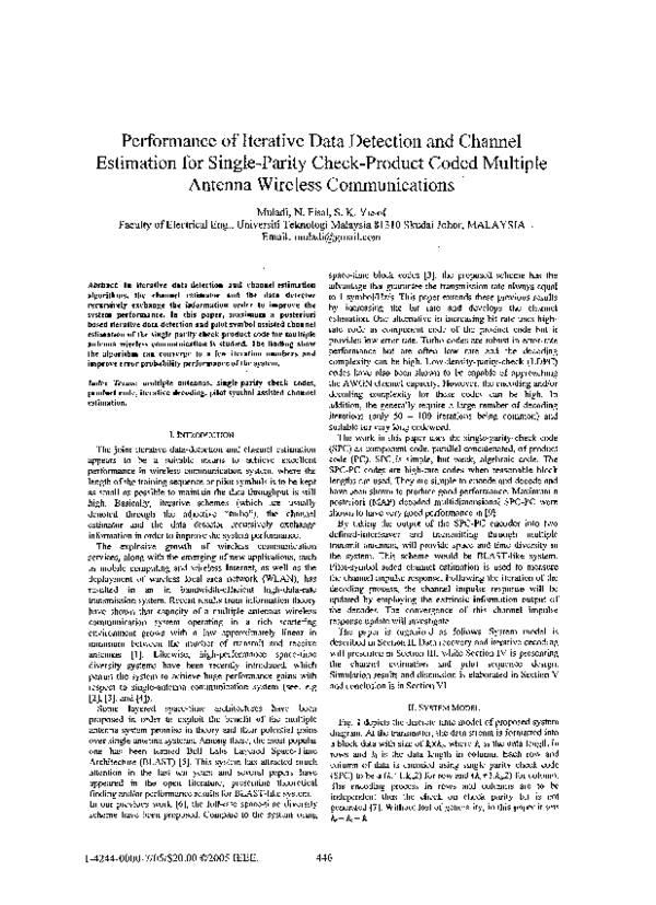 (PDF) Performance of iterative data detection and channel estimation for single-parity check ...