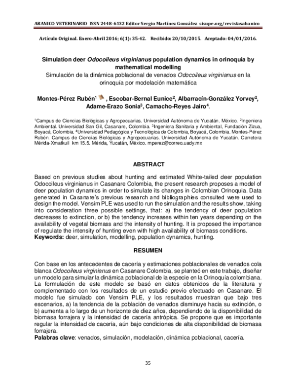 (PDF) Simulation deer Odocoileus virginianus population dynamics in ...