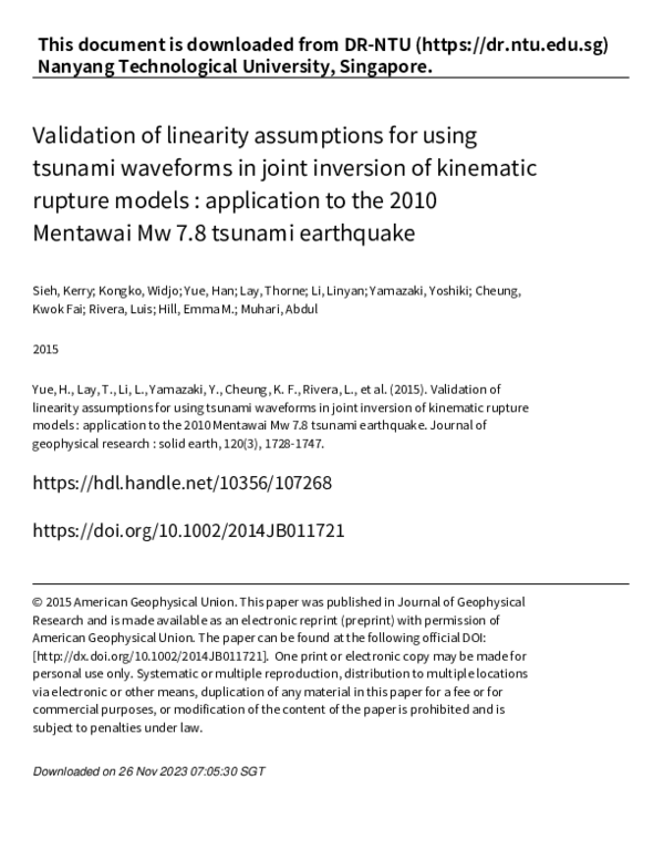 Pdf Validation Of Linearity Assumptions For Using Tsunami Waveforms