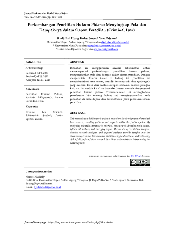 (PDF) Perkembangan Penelitian Hukum Pidana: Menyingkap Pola dan Dampaknya dalam Sistem Peradilan ...