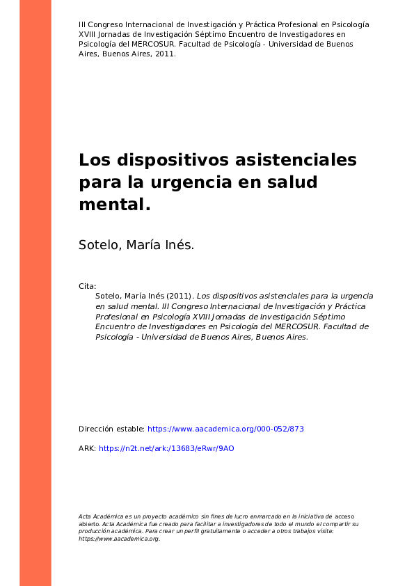 (PDF) Los Dispositivos Asistenciales Para La Urgencia en Salud Mental