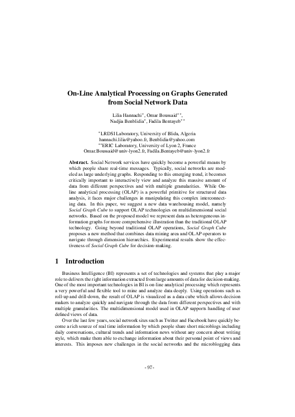 (PDF) On-Line Analytical Processing on Graphs Generated from Social Network Data