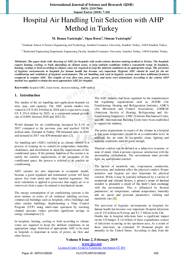 (PDF) Hospital air handling unit selection with ahp method in Turkey
