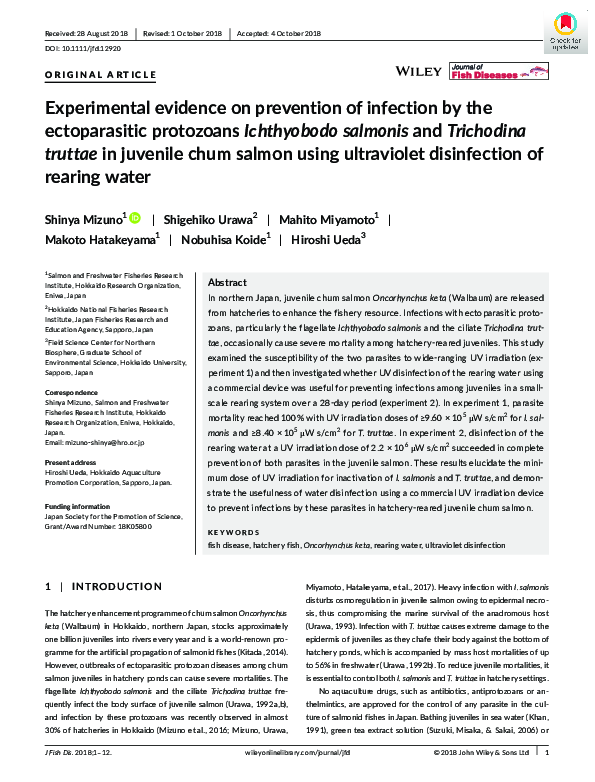 (PDF) Experimental evidence on prevention of infection by the ...