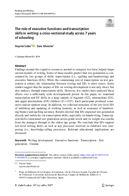 (PDF) The role of executive functions and transcription skills in ...