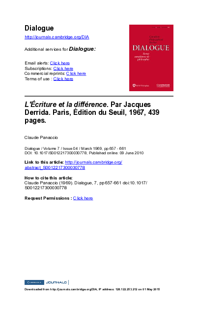 (PDF) L'Écriture et la différence. Par Jacques Derrida. Paris, Édition ...