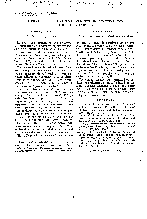 (PDF) Internal versus external control in reactive and process schizophrenia