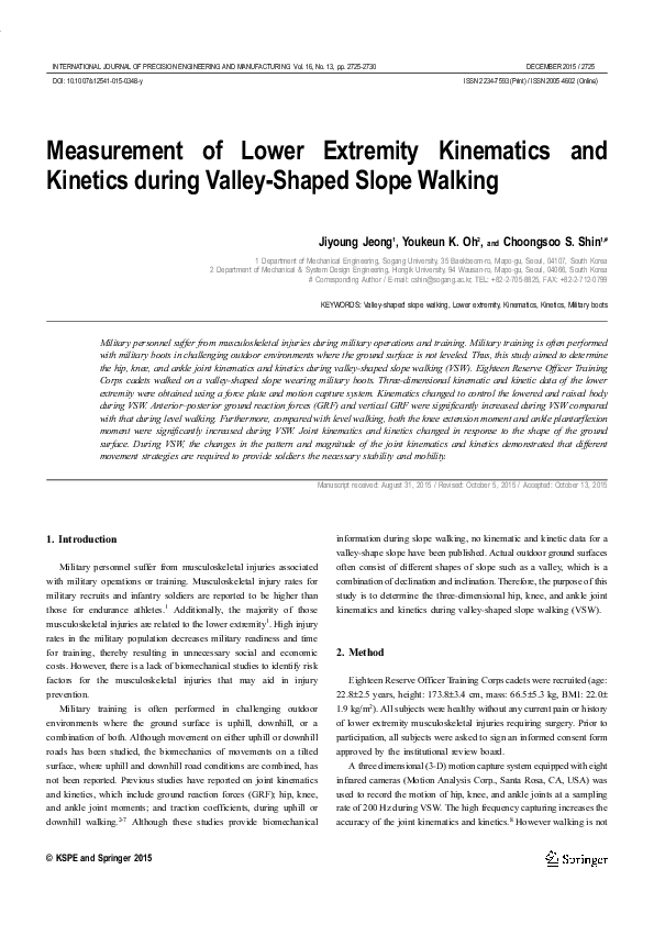 (PDF) Measurement of lower extremity kinematics and kinetics during ...