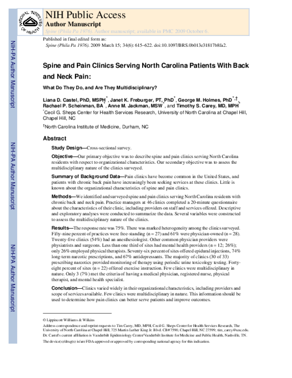 (PDF) Spine and Pain Clinics Serving North Carolina Patients With Back ...