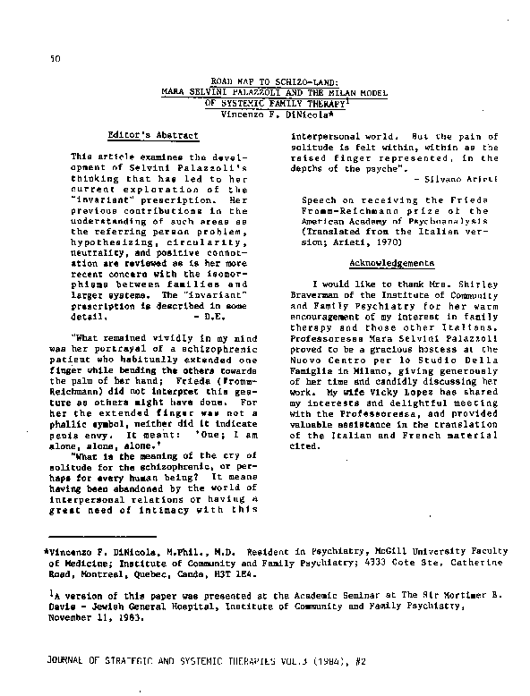 (PDF) Road Map to Schizo-Land: Mara Selvini Palazzoli and the Milan ...