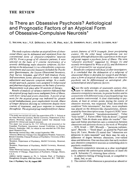(PDF) Is There an Obsessive Psychosis? Aetiological and Prognostic ...