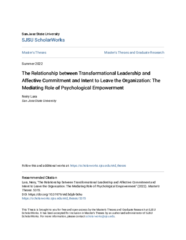 (PDF) The Relationship between Transformational Leadership and Affective Commitment and Intent ...