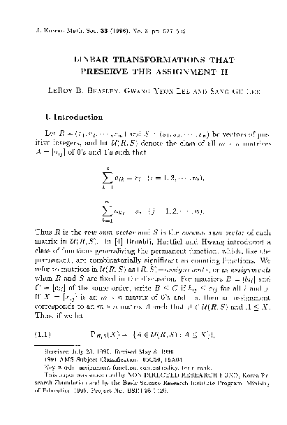 (PDF) Linear Transformations That Preserve the Assignment II | Sang-Gu Lee - Academia.edu