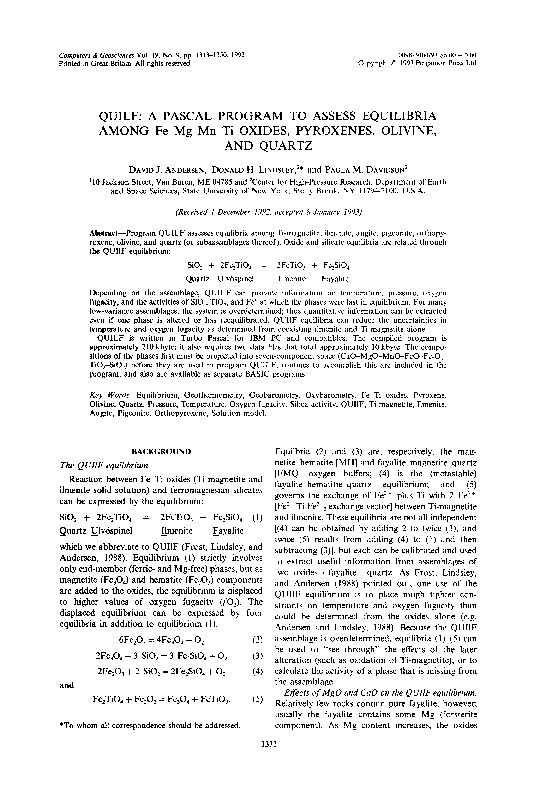 (PDF) QUILF: A pascal program to assess equilibria among Fe Mg Mn Ti ...