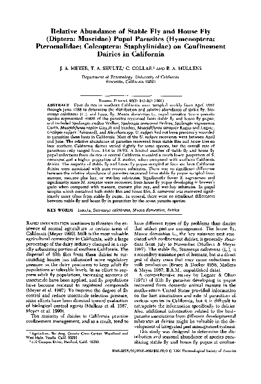 (PDF) Relative Abundance of Stable Fly and House Fly (Diptera: Muscidae ...