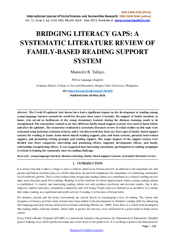 (PDF) Bridging Literacy Gaps: A Systematic Literature Review of Family ...