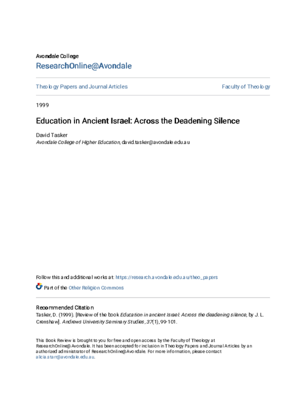 (PDF) Education in Ancient Israel: Across the Deadening Silence [review ...