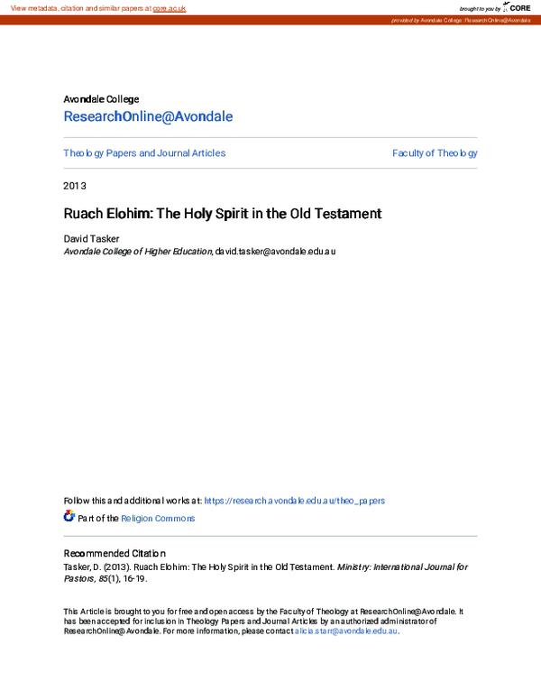 (PDF) Ruach Elohim: The Holy Spirit in the Old Testament