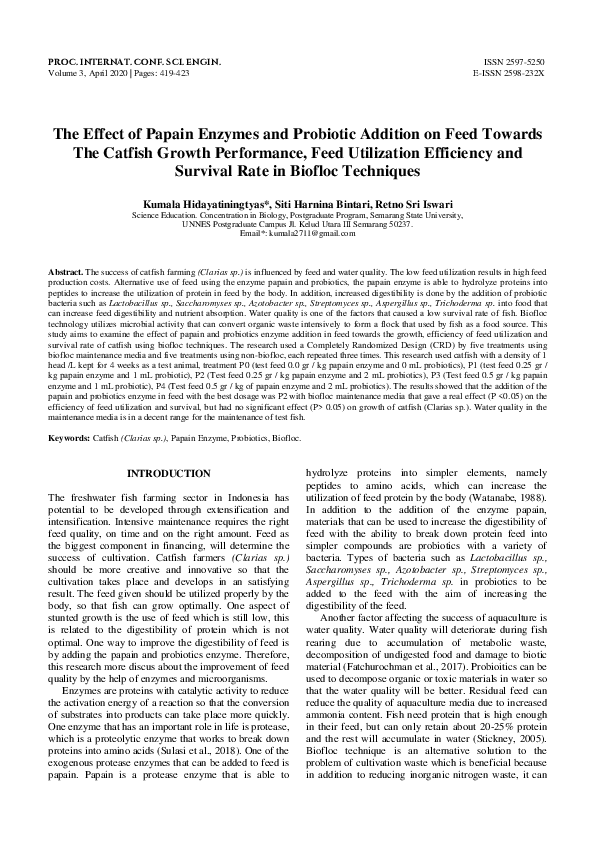 (PDF) Impact of Papain and Probiotics on Catfish Growth